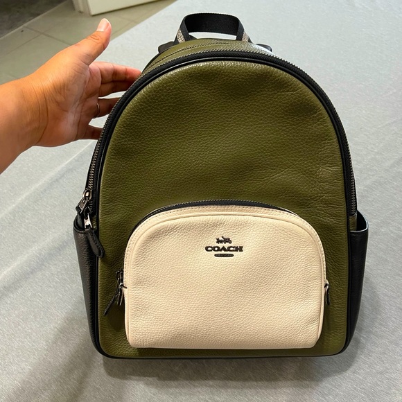 Coach | Bags | Coach Womens Court Backpack Army Green And White | Poshmark